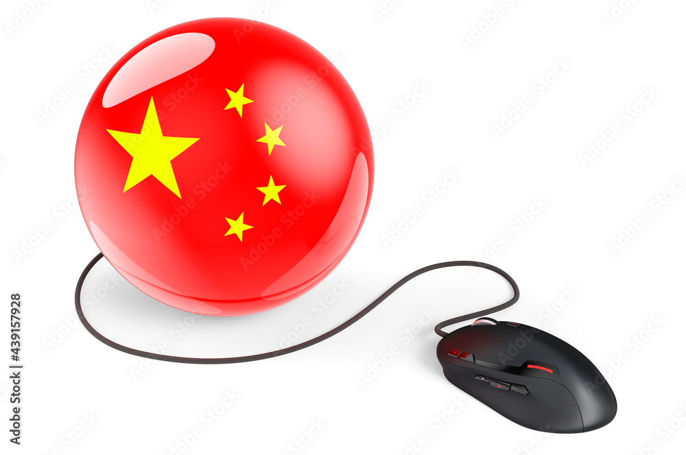Computer mouse with Chinese flag. Internet network in China concept. 3D ...