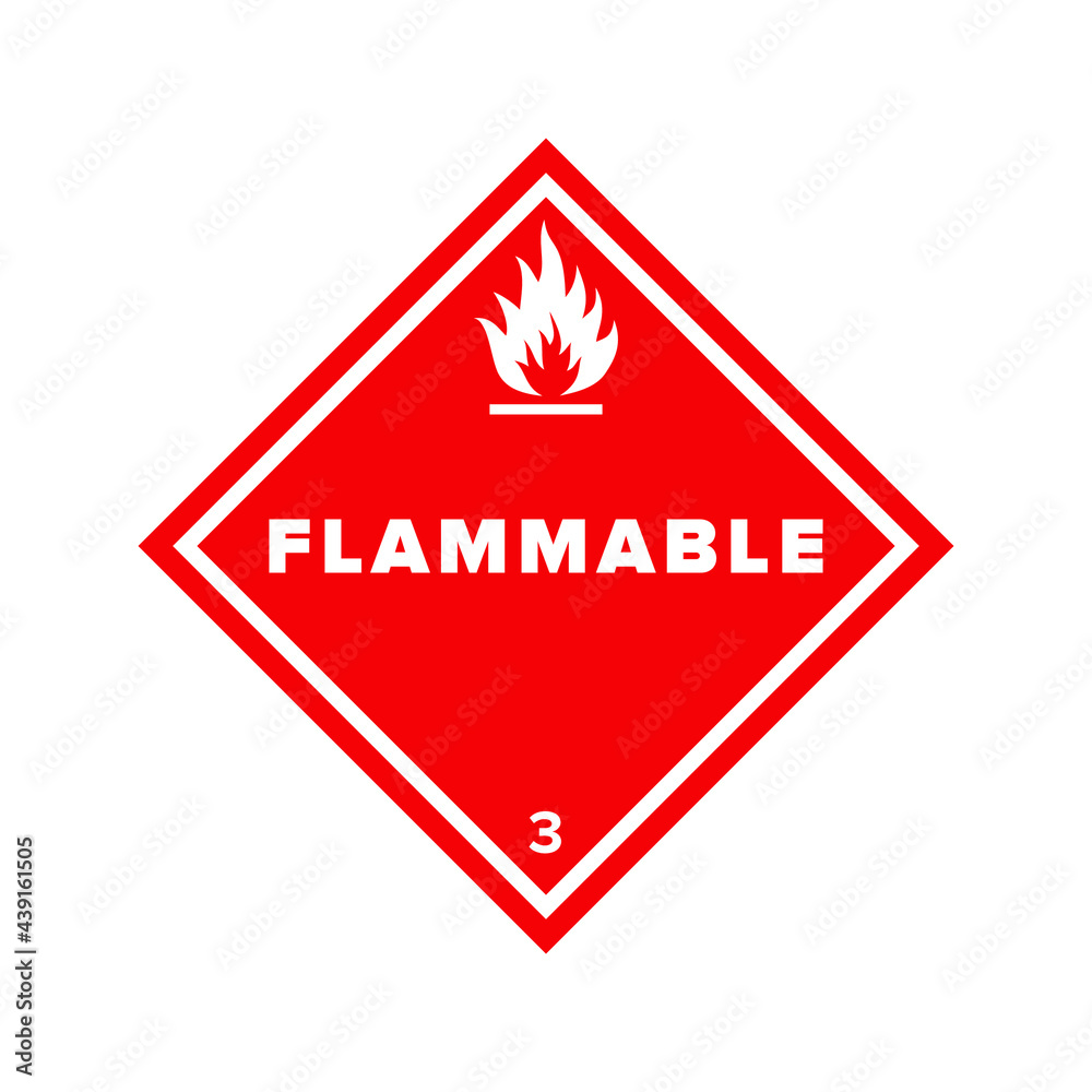 Flammable liquid sign. Flame image. Hazard class 3 (liquid). Red vector ...