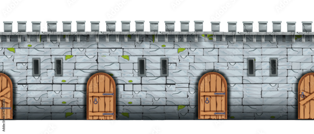 Vecteur Stock Brick castle wall, vector seamless stone texture ...