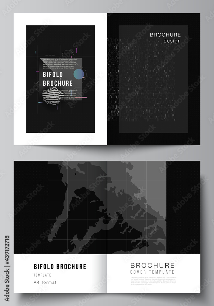 Vector layout of two A4 cover mockups templates for bifold brochure ...