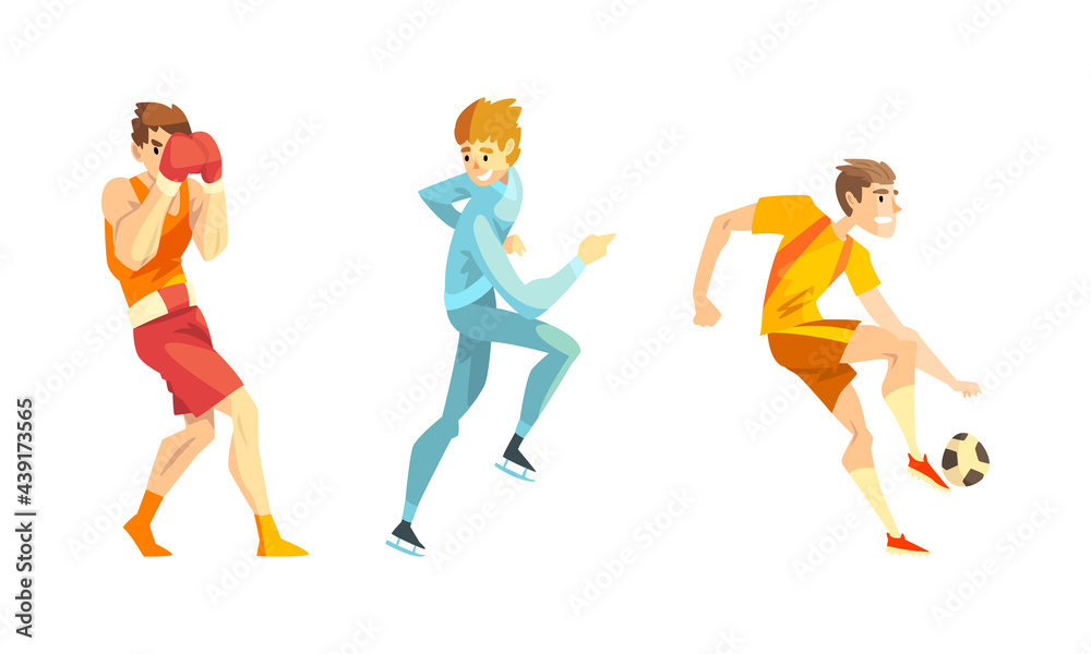 Professional Athletes Doing Sports Set, Male Boxer, Short Track Speed ...