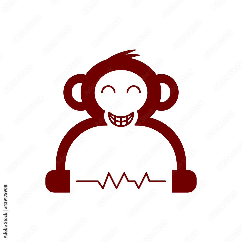 Monkey Smile and Headphone Logo Concept. Animal, Flat, Modern, Negative ...