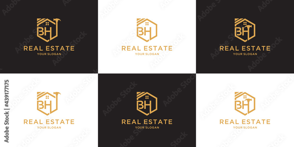 Letter bh home logo for real estate, business, agent, architect. build ...