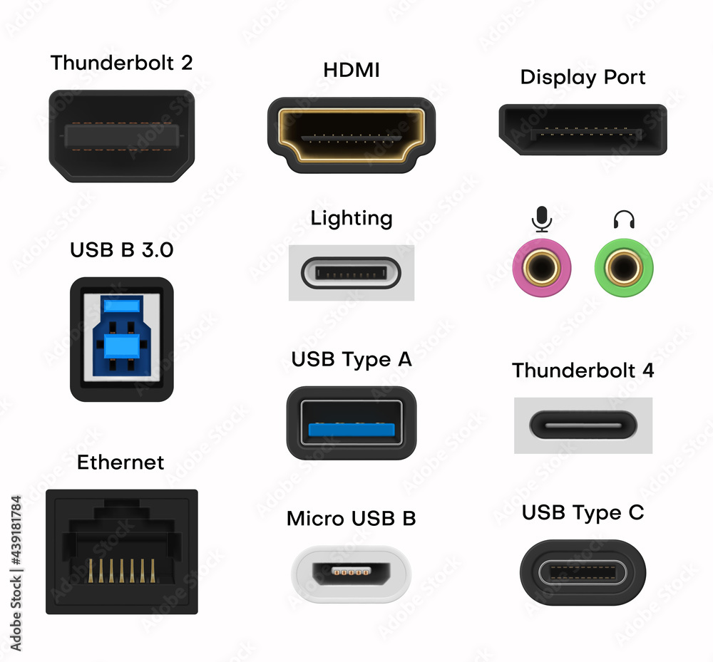 Collection of connector and ports vector illustration usb computer ...