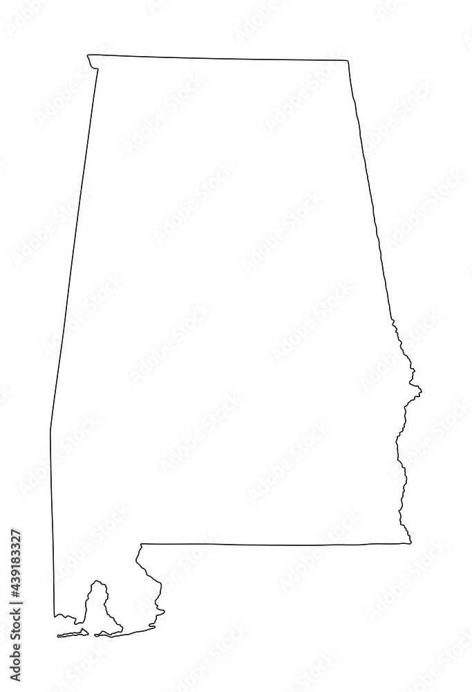 Alabama vector map contour silhouette isolated on white background ...