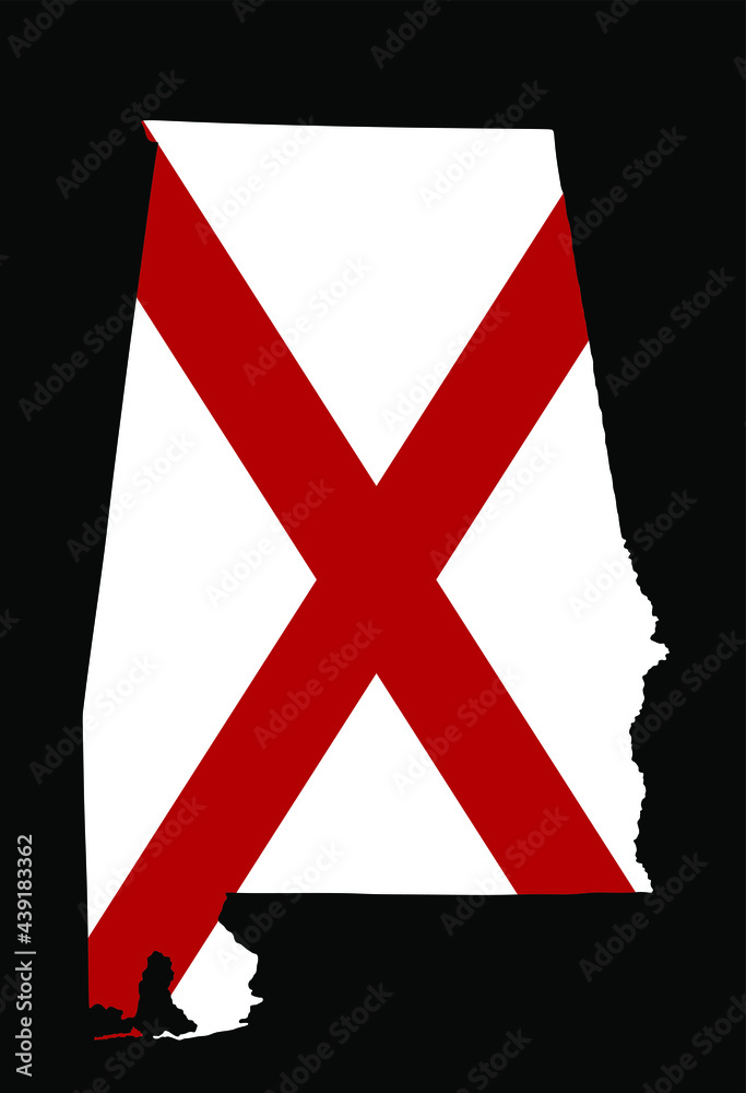 Alabama map flag vector silhouette illustration isolated on black ...