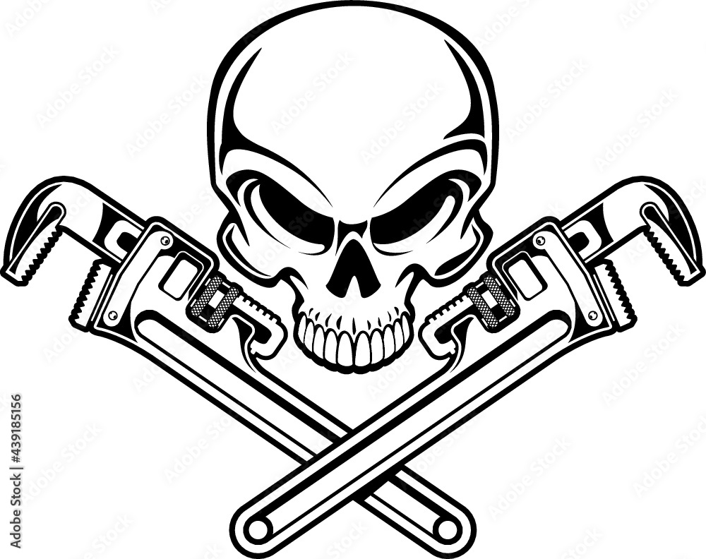human skull with crossed wrenches Stock Vector | Adobe Stock