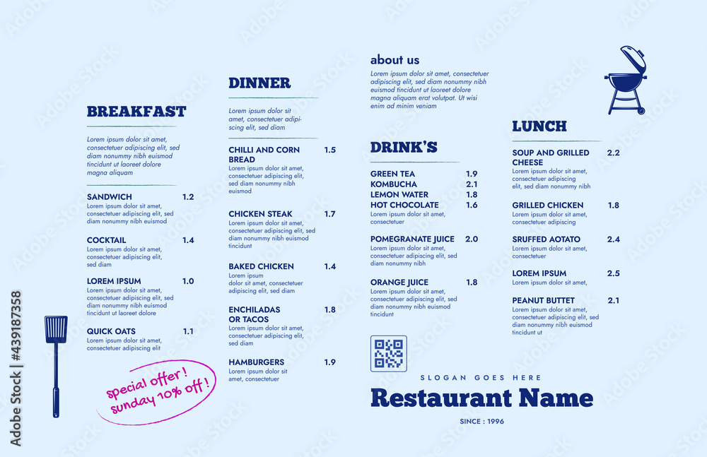 Restaurant cafe menu, template design. One page food menu template ...