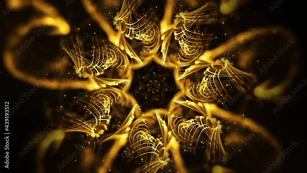 golden waves motion abstract of particles gold dust with stars on black ...
