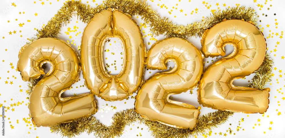 Golden 2022 balloons. Gold metallic foil numbers for Happy New Year ...