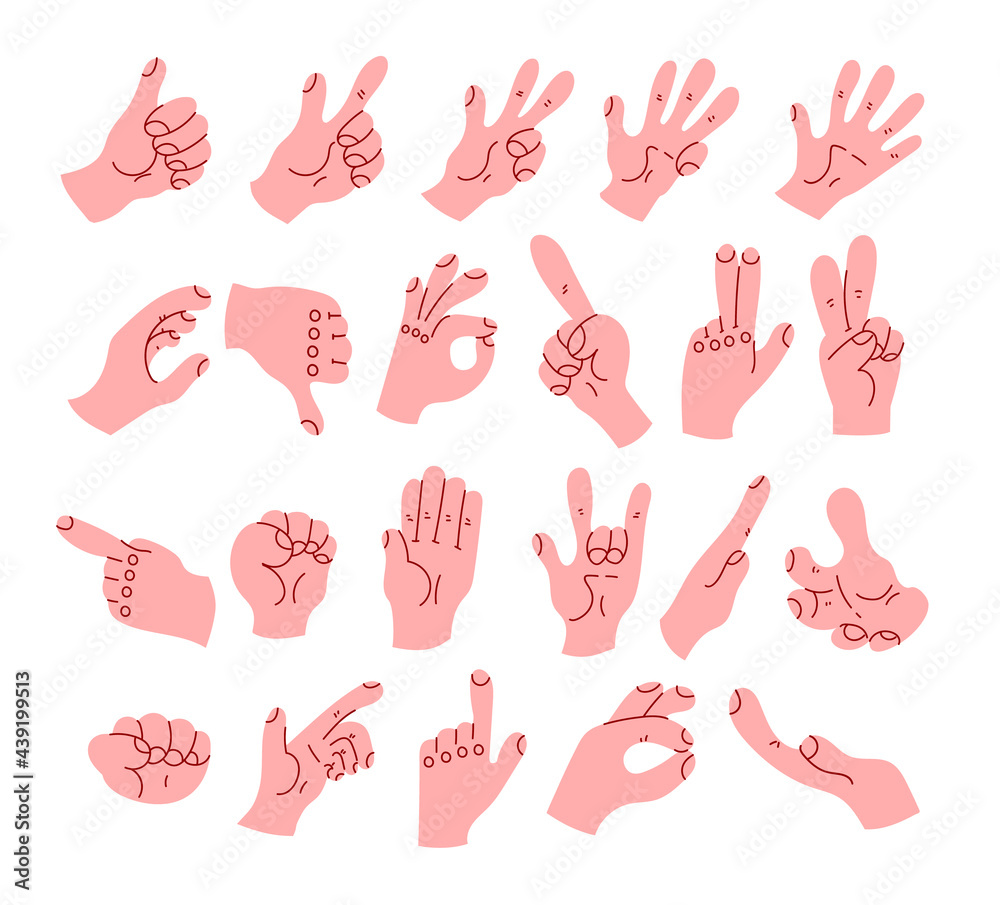Cartoon hand arm with differnet gestures and fingers position. Gesture ...