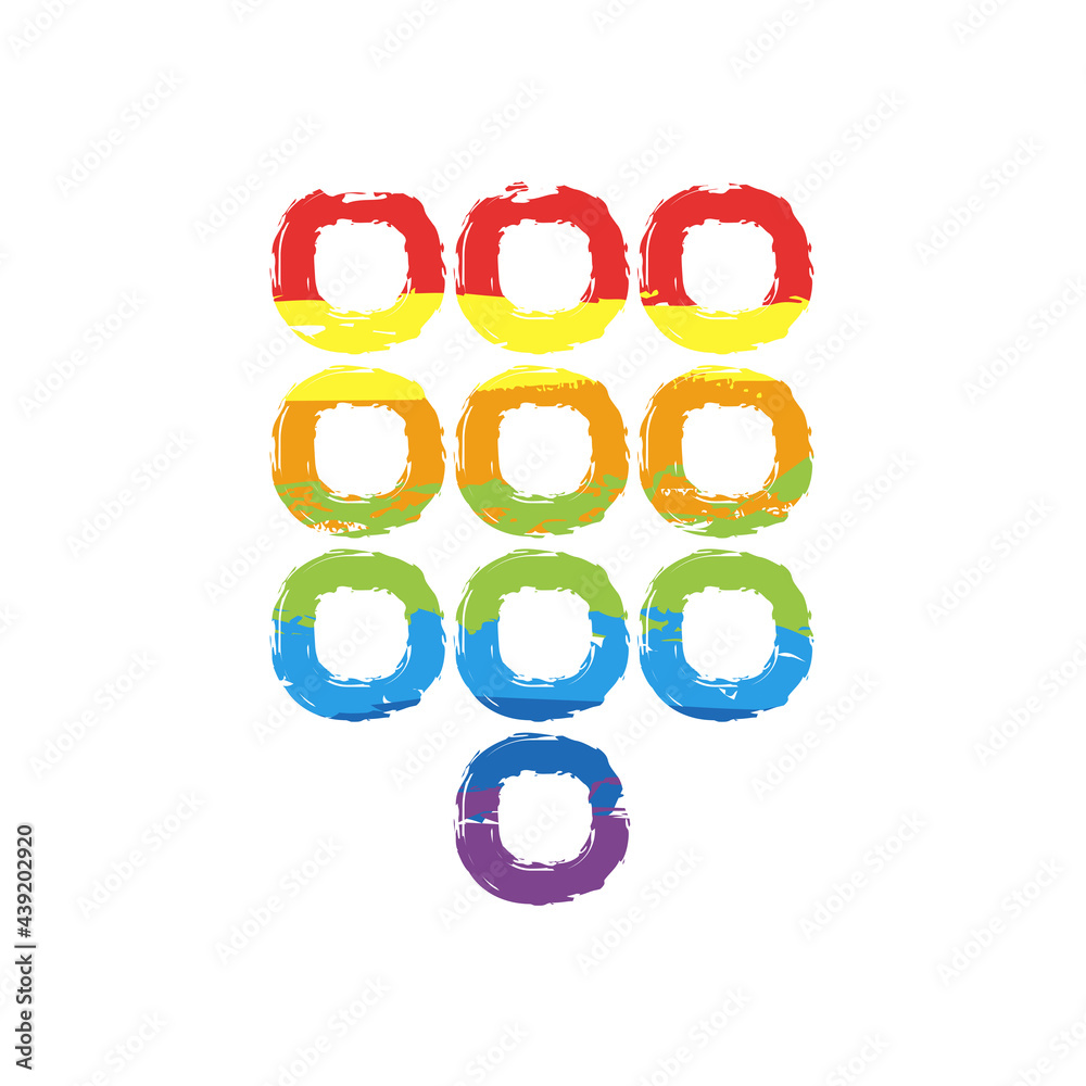 Call icon, logo of main mobile app. Drawing sign with LGBT style, seven ...