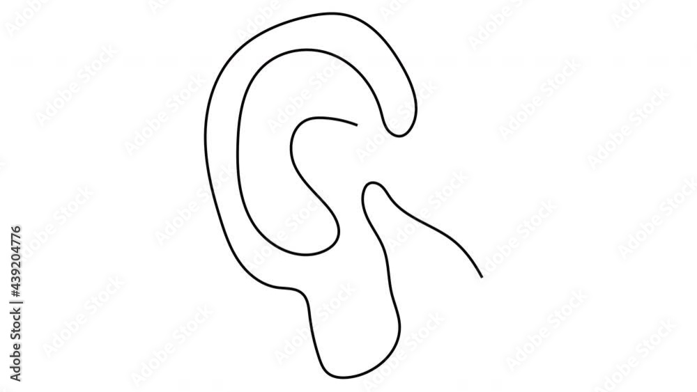 A simple ear self-drawing with one line on a white background. The ...