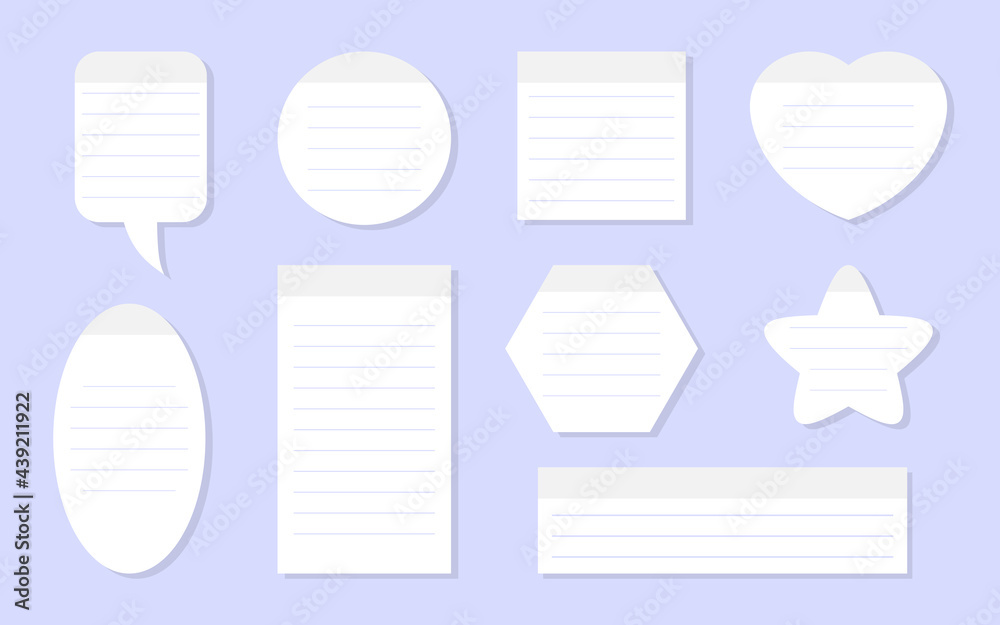 Lined stickers for notes set. White paper template with lines for ...