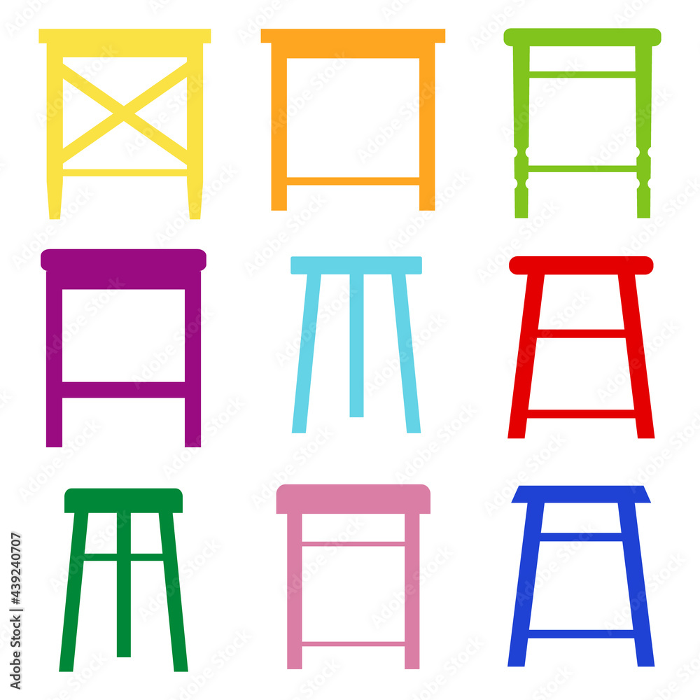Stool icon. Set of colored stools on a white background. Vector ...