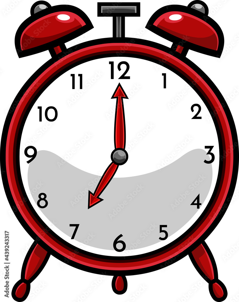 Cartoon Classic Red Alarm Clock. Vector Hand Drawn Illustration ...