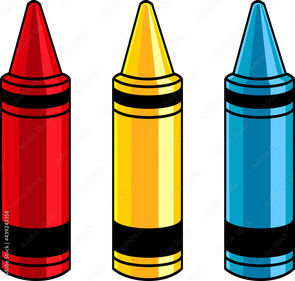 Cartoon Three Colour Crayon Vector Hand Drawn Illustration Isolated On ...