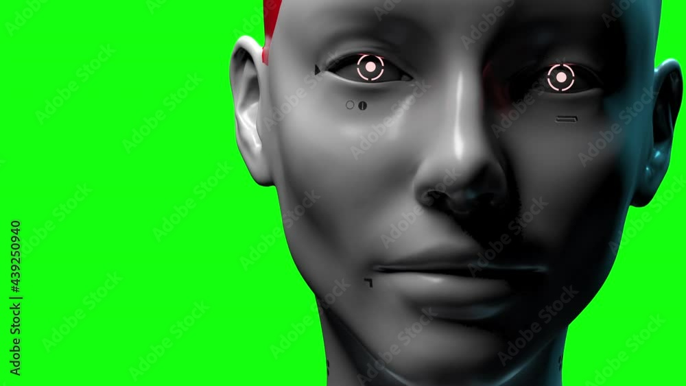 artificial intelligence portrait of a female robot with red eyes sci-fi ...