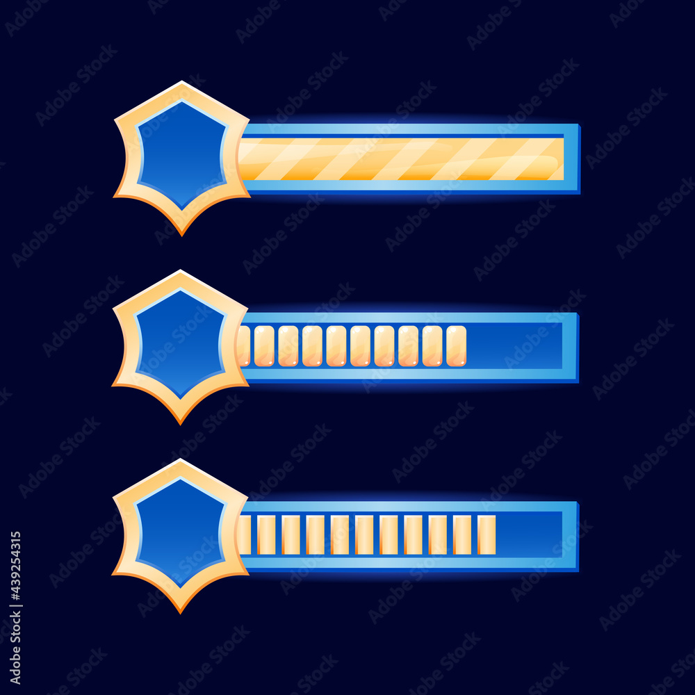 fantasy game ui bar with golden shield border for gui asset elements ...