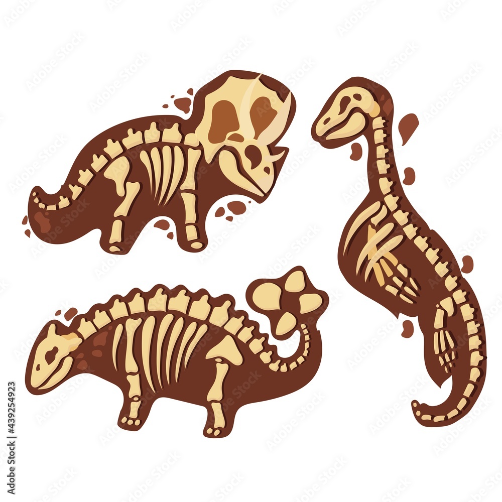 Dinosaur skeleton in cartoon style. The bones of a prehistoric animal ...