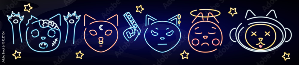 neon cats, neon wall decoration, illustration with cats, neon signs ...