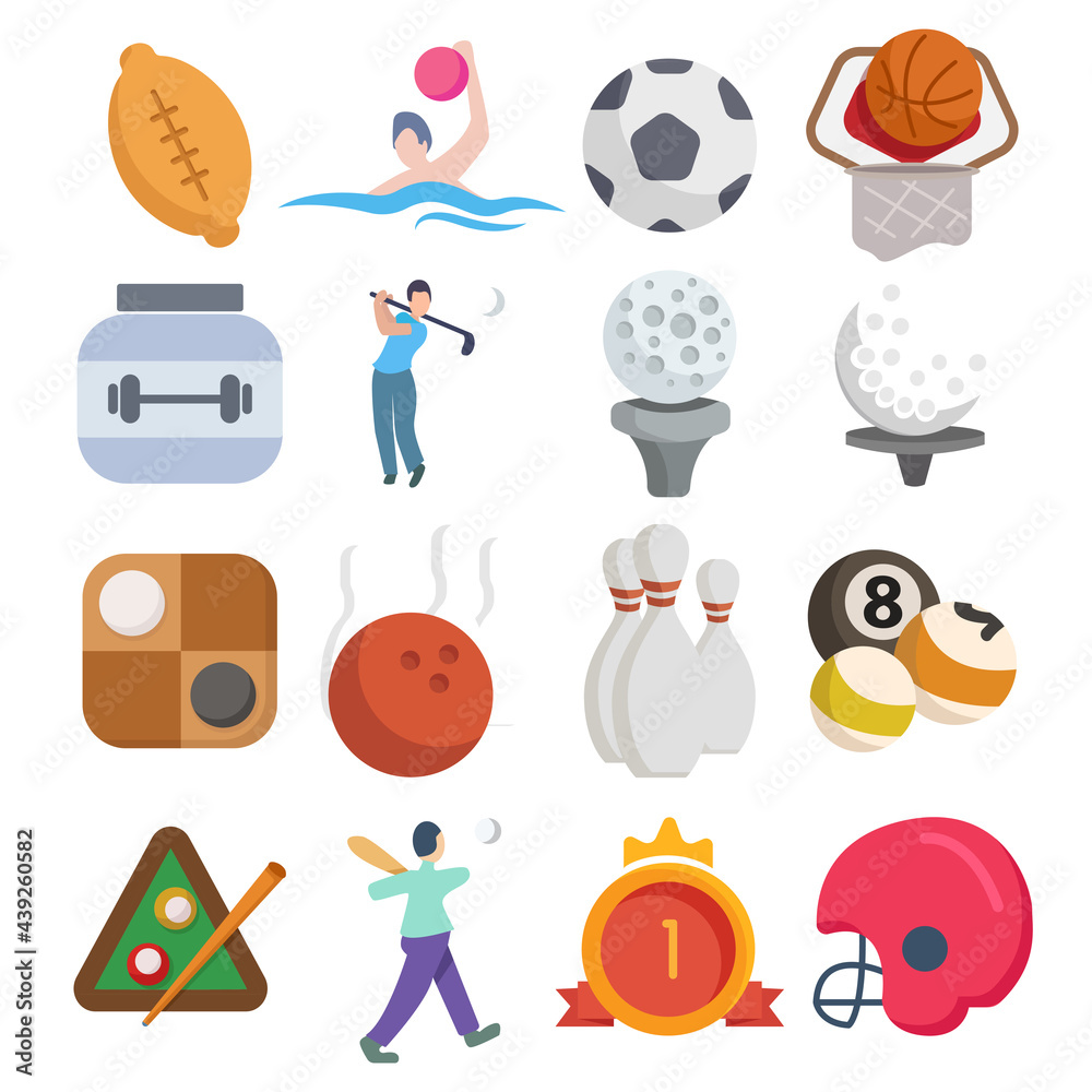 Sport vector clip art set with golf ball, billiards, bowling, checkers ...