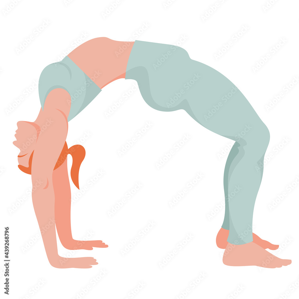 Image of a woman in a dynamic yoga pose. Home yoga workouts. Correct ...