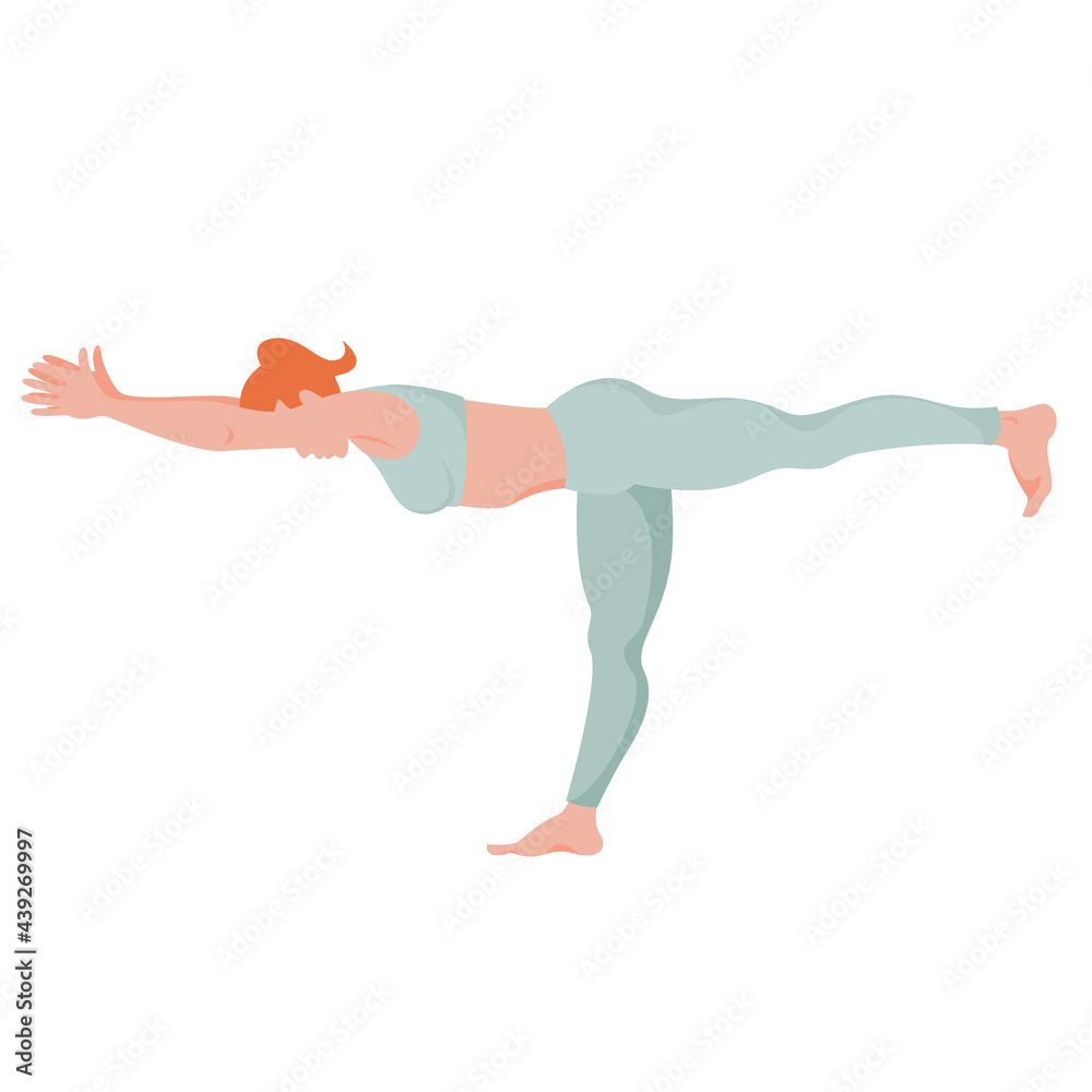 Image of a woman in a dynamic yoga pose. Home yoga workouts. Correct ...