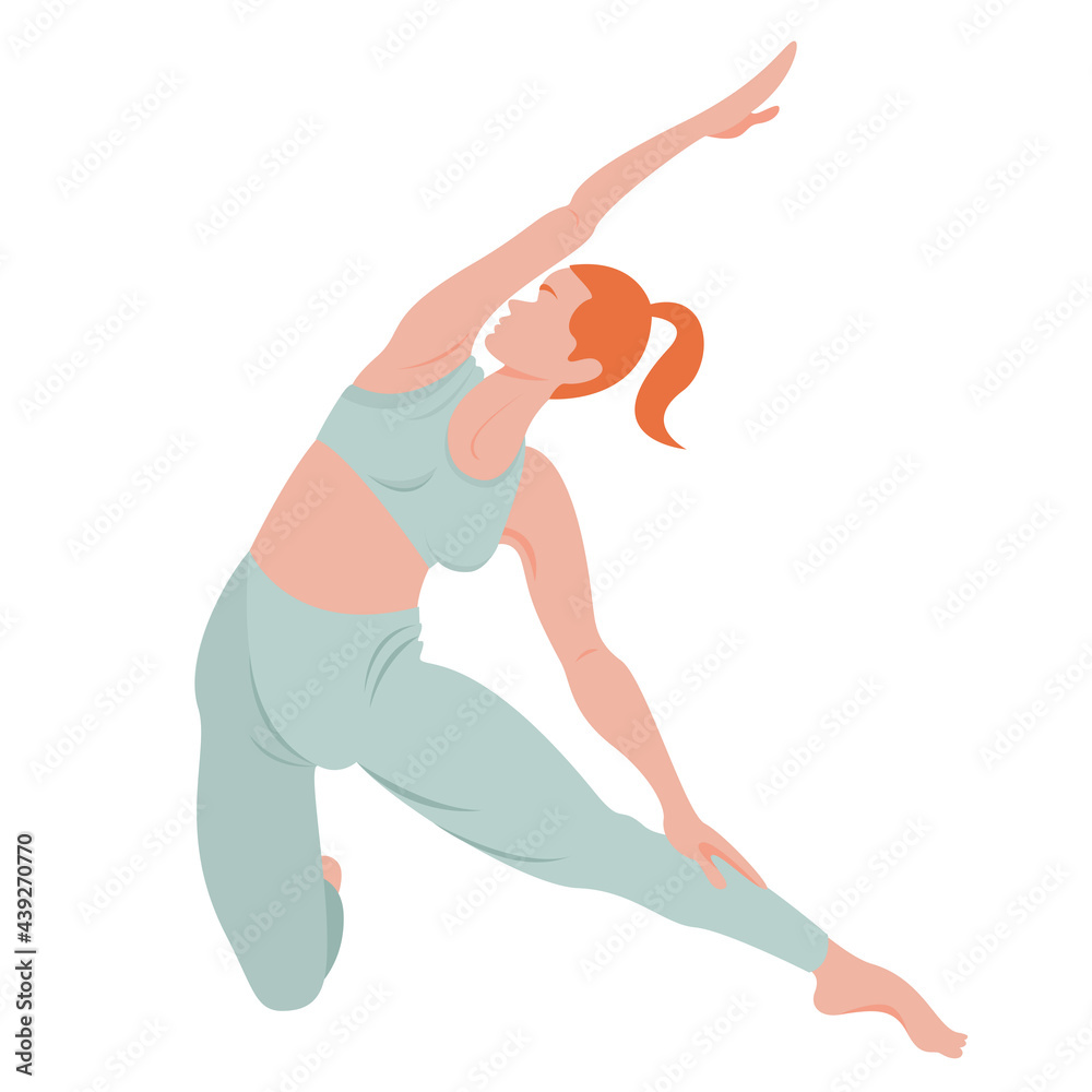 Image of a woman in a dynamic yoga pose. Home yoga workouts. Correct ...