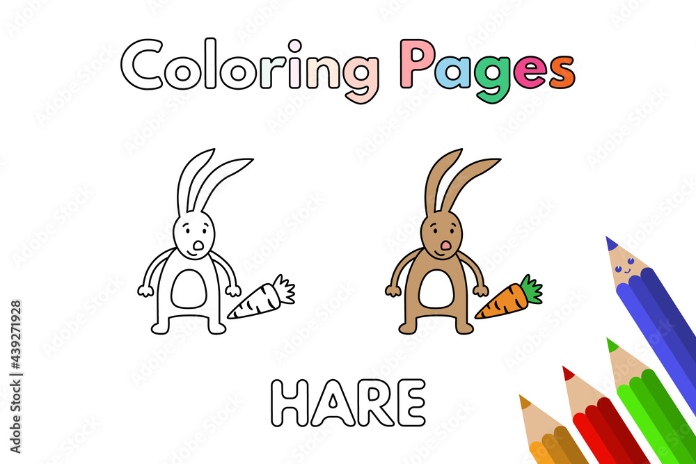 Cartoon hare illustration. Vector coloring book pages for children ...