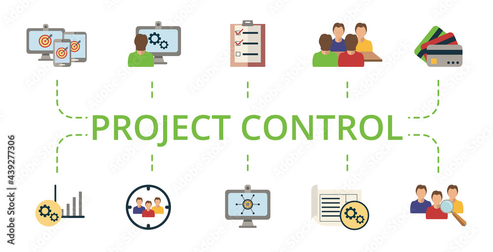 Project Control icon set. Contains editable icons project management ...
