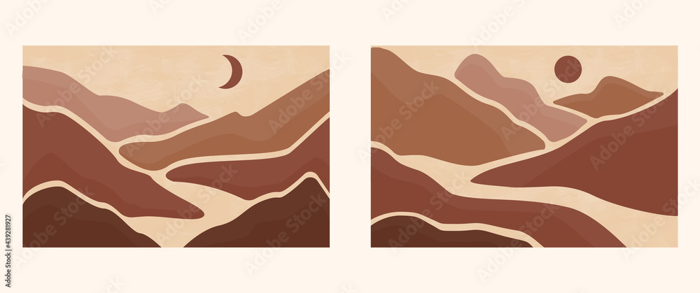 Set of abstract landscape posters. Aesthetic background landscape with ...