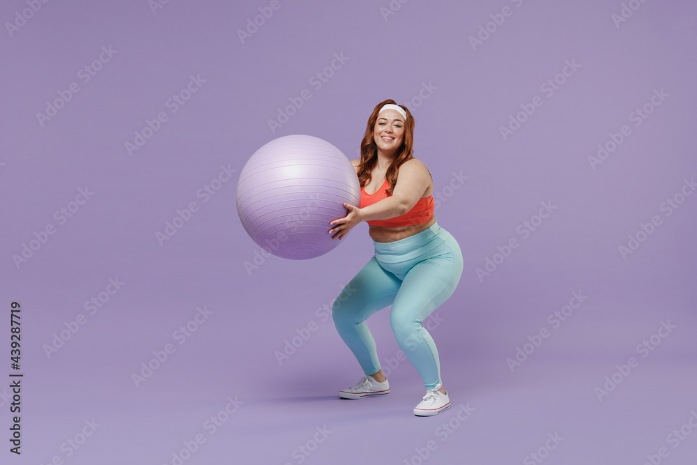 Full length side view young chubby overweight plus size big fat fit ...