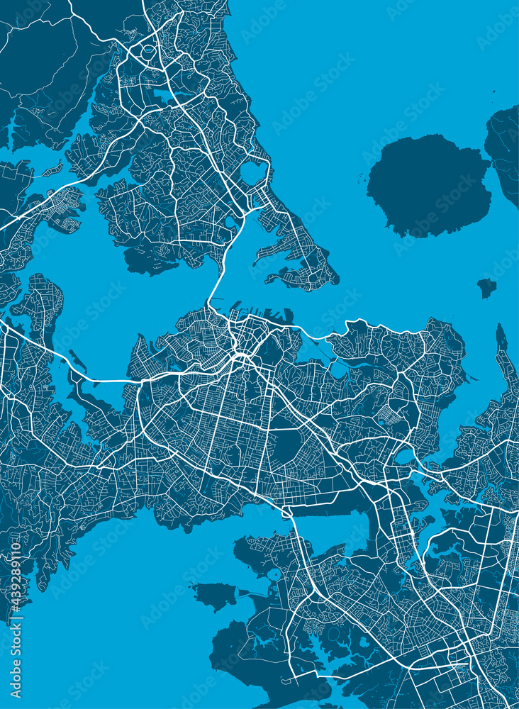 Vetor de Detailed map of Auckland city, linear print map. Cityscape ...