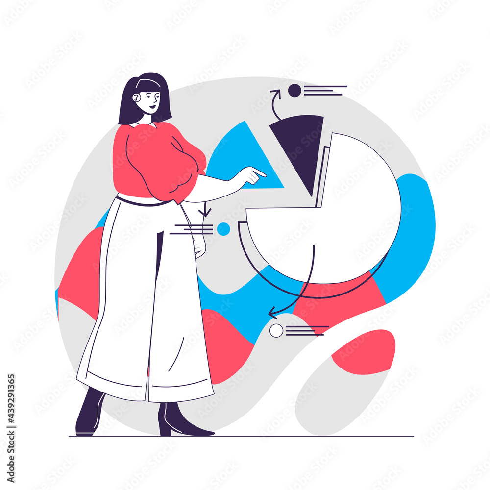 Data analysis web concept. Woman presenting and analyzing diagram ...