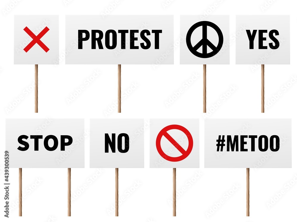 Protest posters. Realistic banners of protester people on political ...