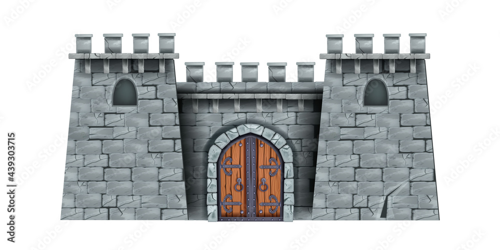 Medieval castle tower, ancient stone city entrance, fortress brick wall ...