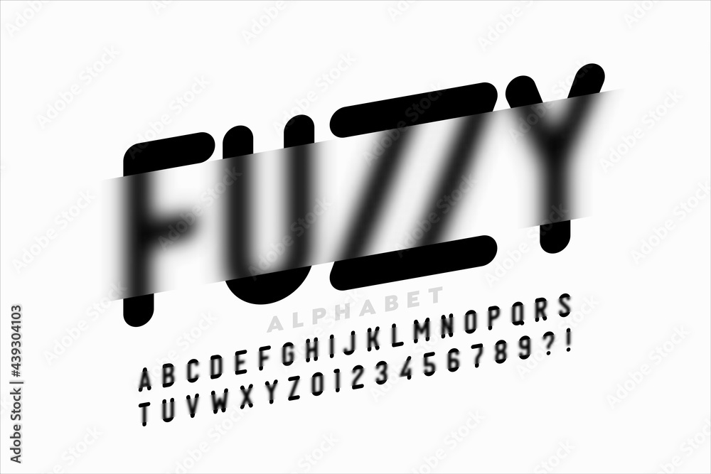 Blurry effect font design, fuzzy alphabet, letters and numbers vector ...