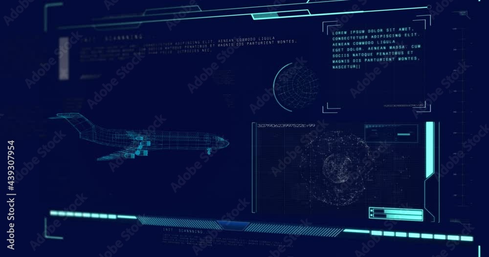Animation of 3d airplane drawing with scope scanning and data ...