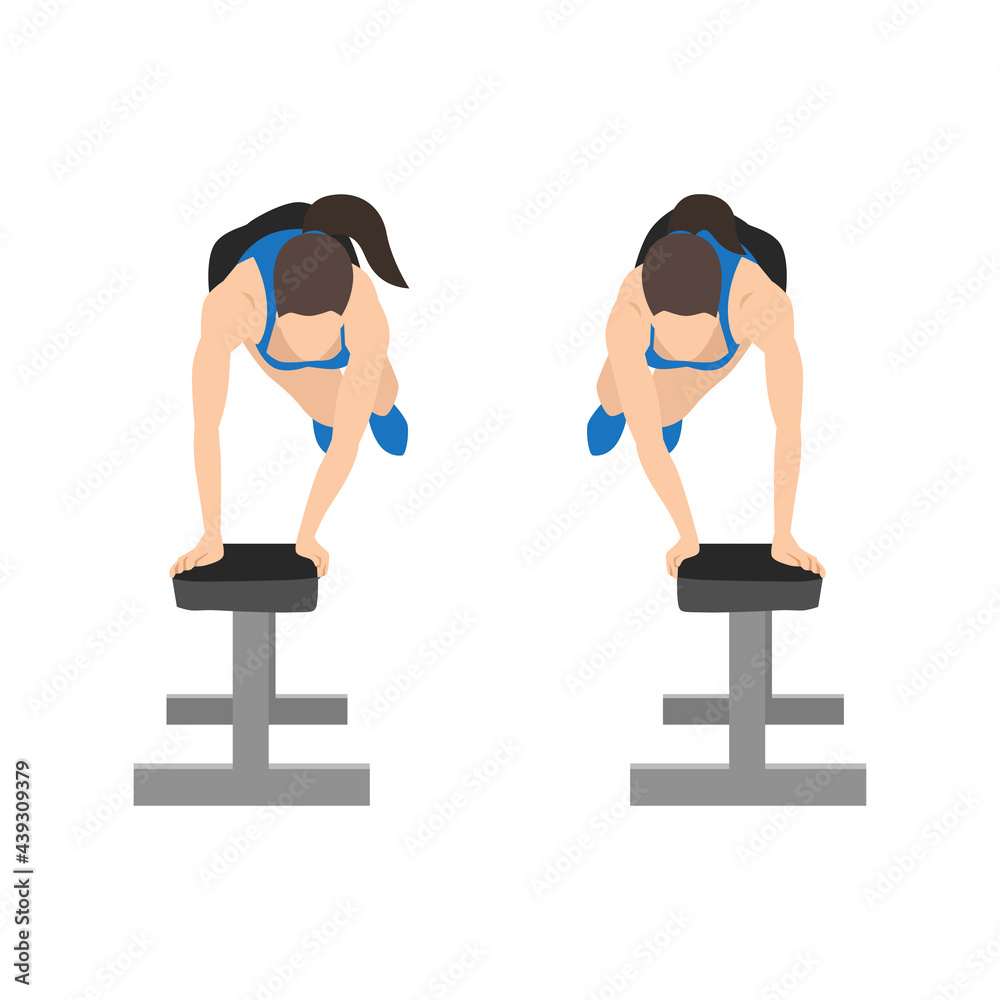 Woman doing Bench hops. Box jumps exercise. Flat vector illustration ...