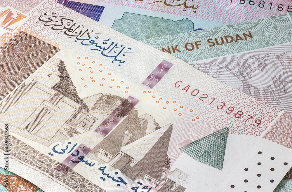 Close up to hundred pounds of the Republic of Sudan. Paper banknotes of ...