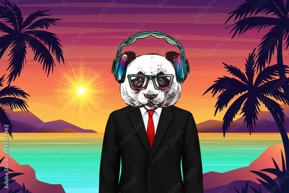 Panda resting on the beach Stock Vector | Adobe Stock