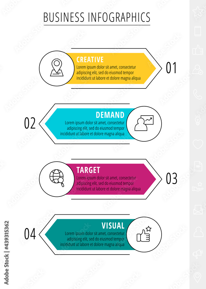 Minimal infographics circles. Line vector business concept of 4 steps ...