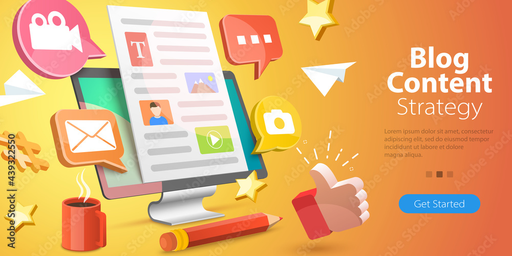 3D Isometric Flat Vector Conceptual Illustration of Blog Content ...