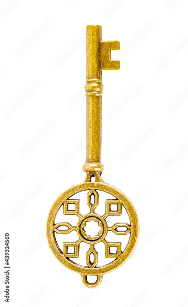 Antique golden door key isolated on white background. Stock Photo ...
