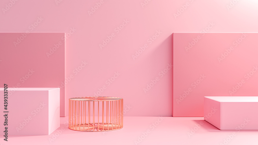 Pink 3d render abstract platform, minimal pastel podium display scene ...