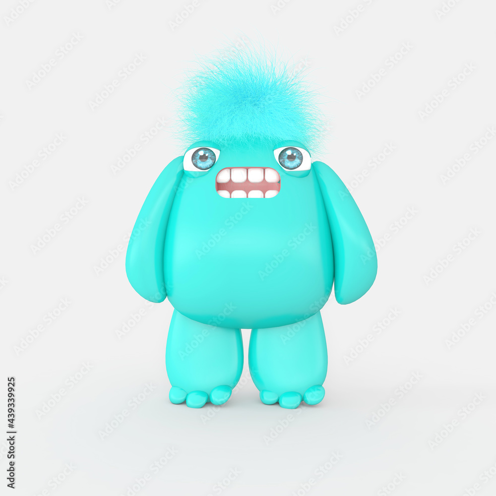 Cartoon monster with Wall Background. 3D illustration, 3D rendering ...