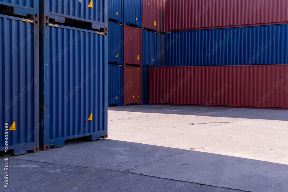 Shipping container stacker background in commercial transport port ...