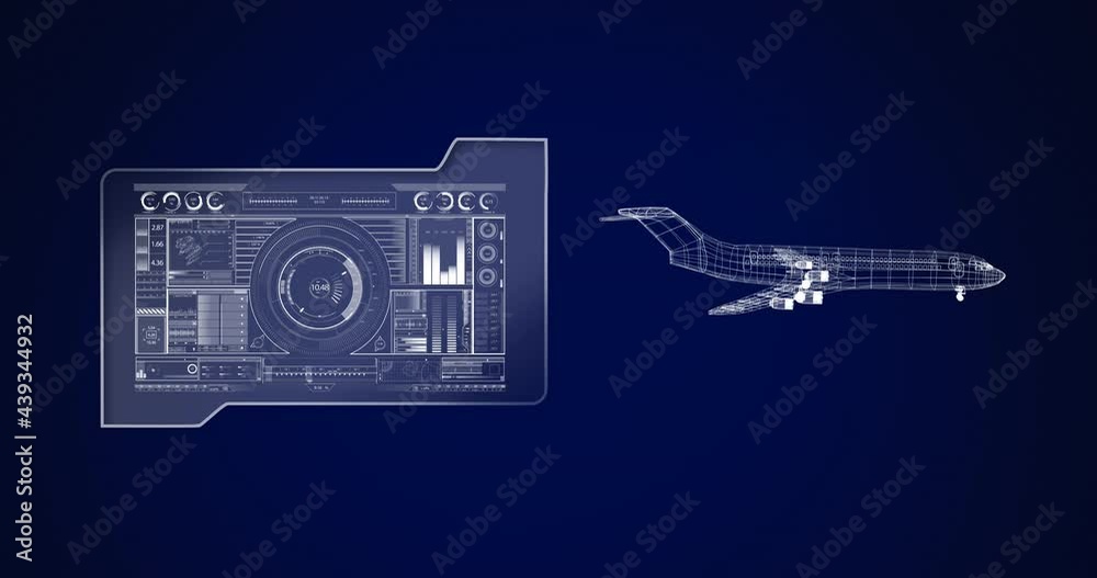 Animation of 3d airplane drawing with scope scanning and data ...