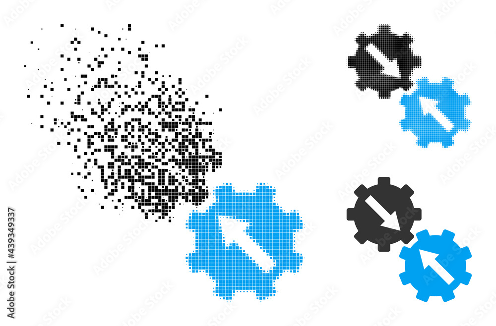Fragmented pixelated gear integration icon with destruction effect, and ...